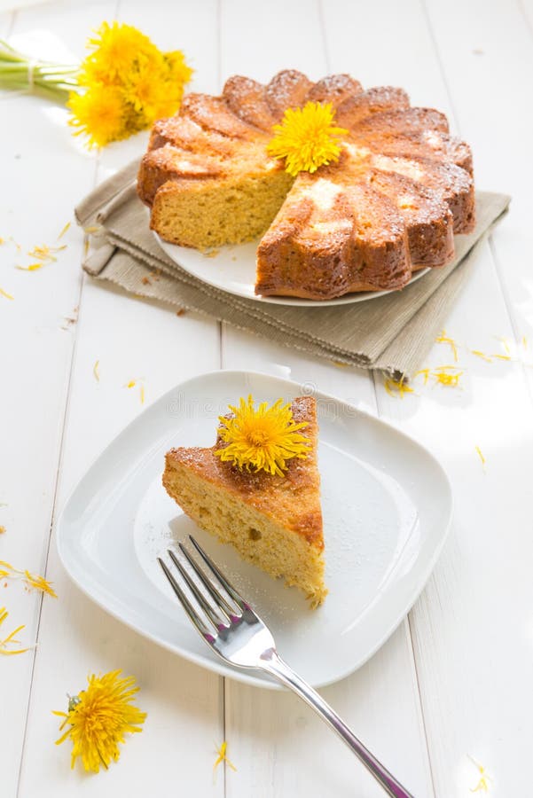 Cake with Dandelion S Flowers Stock Photo - Image of dish, sweet: 30456710