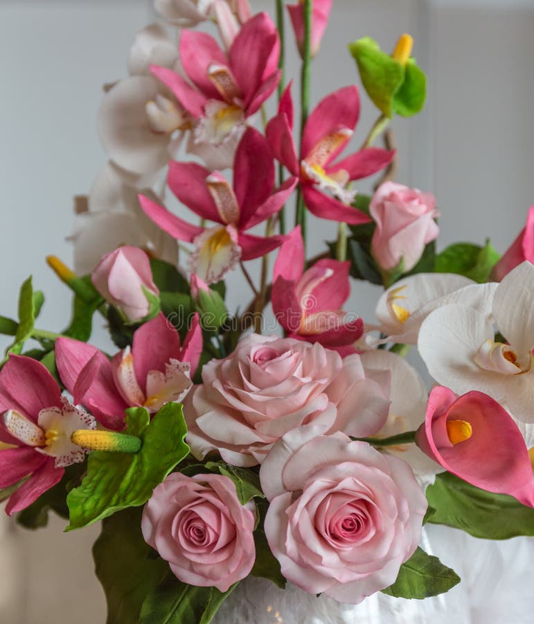 Cake with Decorative Pastry Mastic Flowers Stock Image - Image of ...