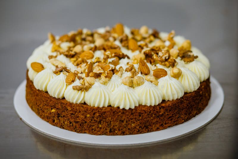 Cake Dessert in Pie Shape with Mixed Nuts and Vanilla Stock Image ...