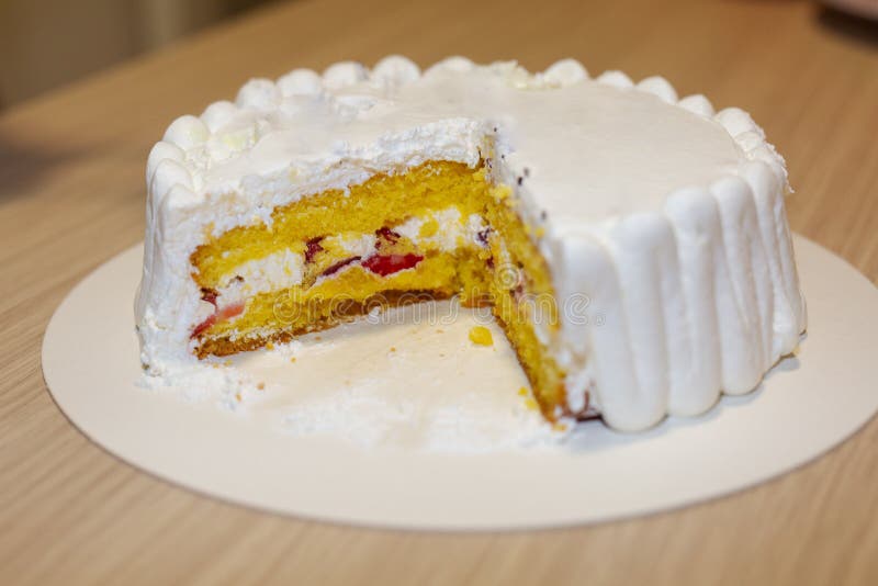 Cake Filled with White Cream and View of the Inside with Fruit and ...
