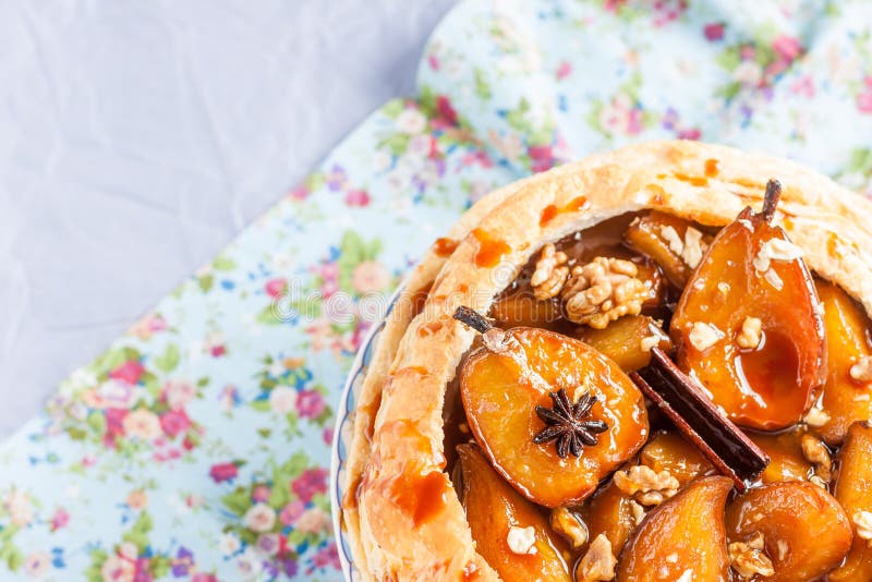 Cake from Flaky Pastry with Spicy Caramel Pears Stock Image - Image of ...