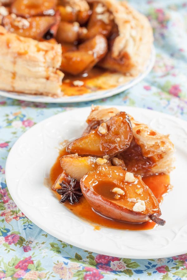 Cake from Flaky Pastry with Spicy Caramel Pears Stock Image - Image of ...