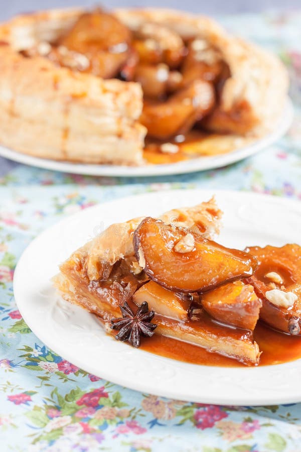 Cake from Flaky Pastry with Spicy Caramel Pears Stock Image - Image of ...