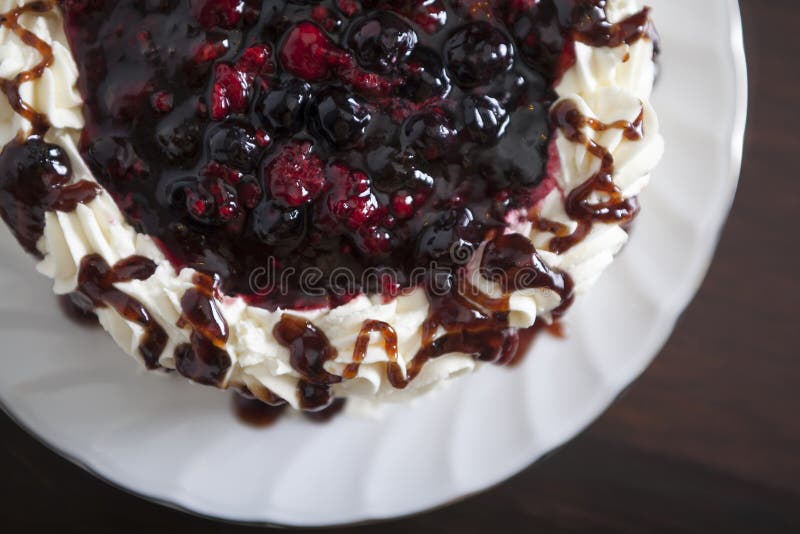 Cake with Fresh Berries and Cream, Closeup. Stock Image - Image of ...