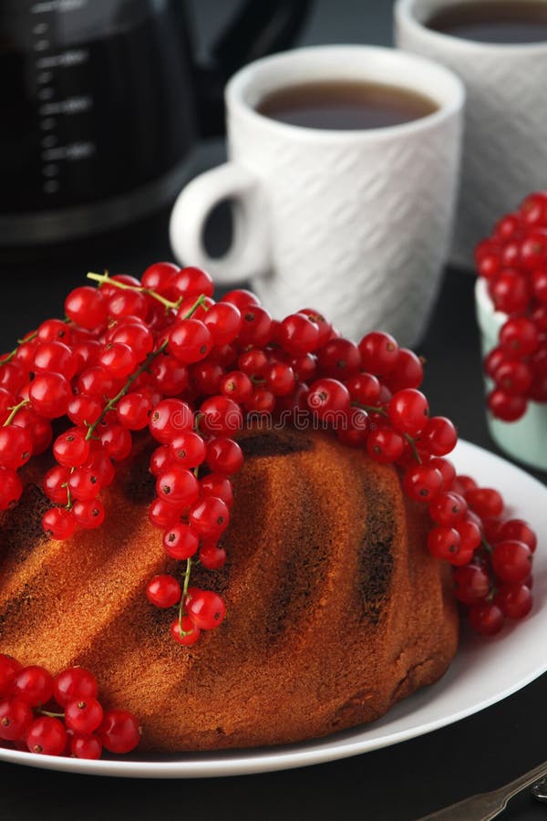 A Cake with Fresh Red Currant and Tea Stock Image - Image of delicious ...
