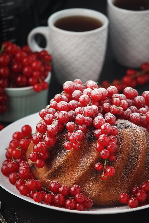 A Cake with Fresh Red Currant and Tea Stock Image - Image of yummy ...