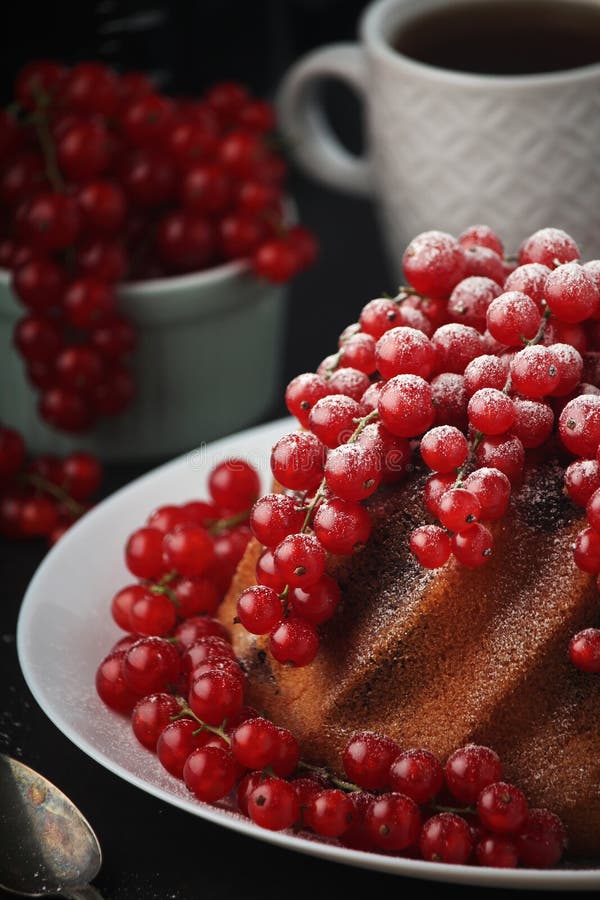 A Cake with Fresh Red Currant and Tea Stock Image - Image of gourmet ...