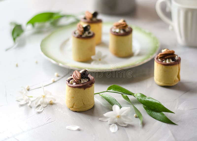 Cake in a Glass of Short Pastry with Cream and Nuts Stock Image - Image ...