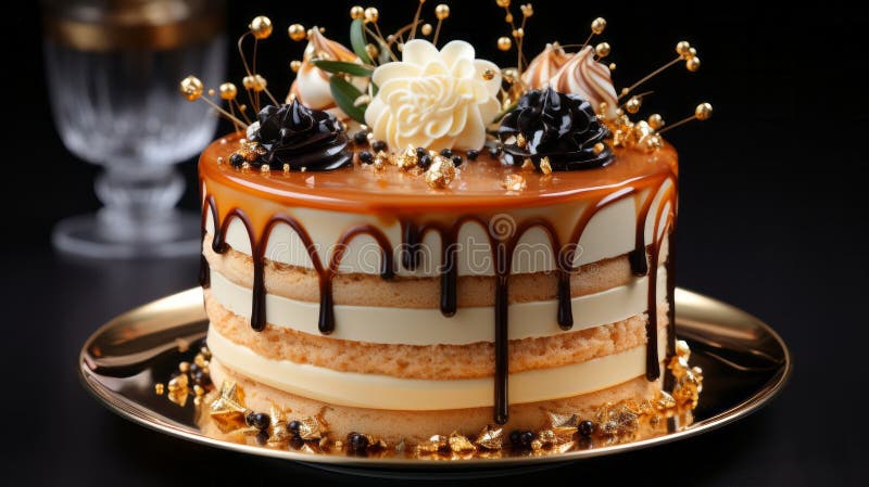 A Cake with Gold Decorations on Top. Generative AI. Stock Illustration ...