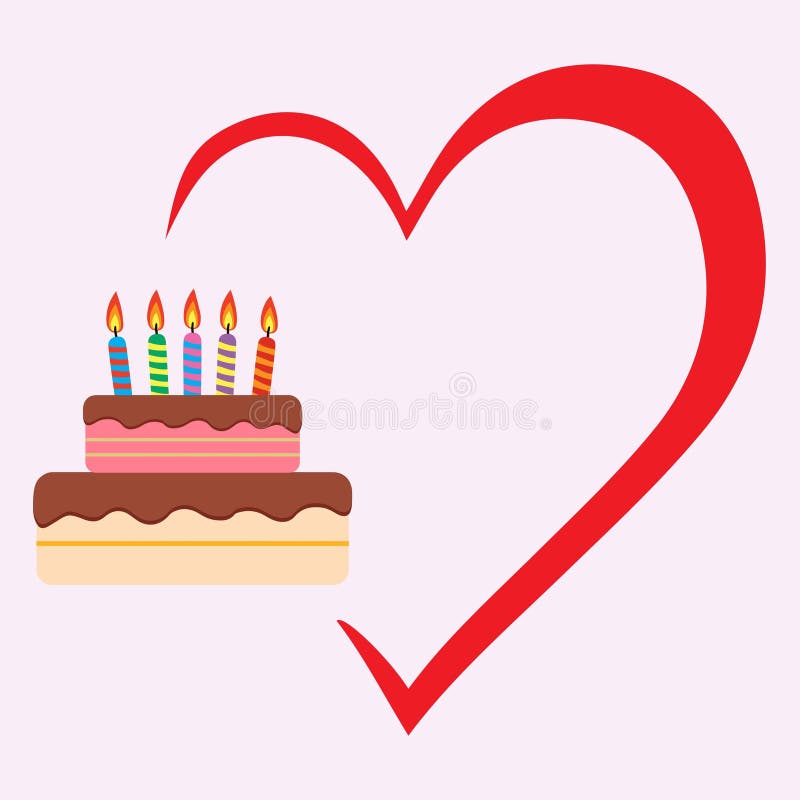 Red Heart Shape and Birthday Cake, Love Cakes Concept Stock Vector ...