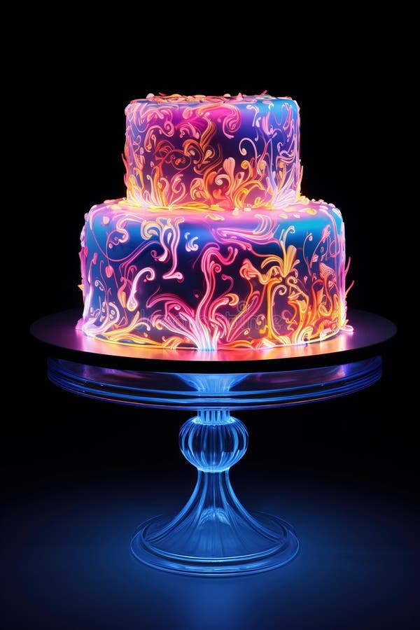 Cake Hologram, Neon Lights. Generative AI Stock Illustration ...