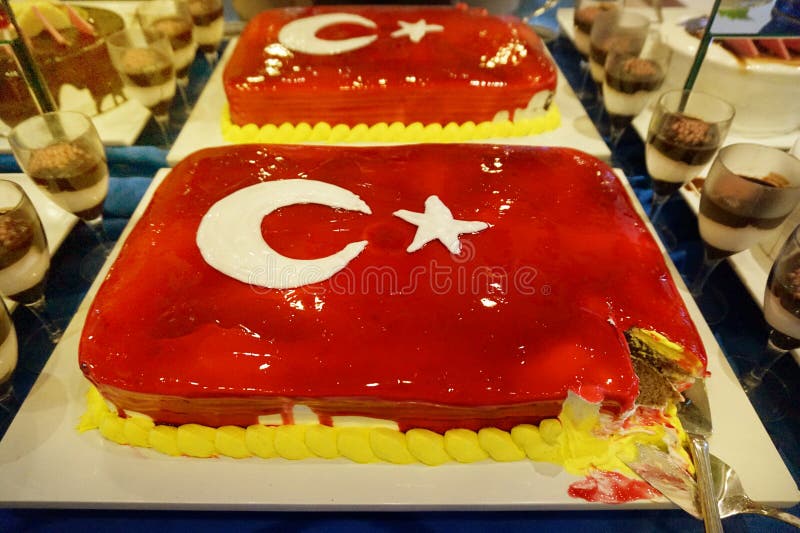 Cake with Icing Painted Turkish Flag, Restaurant Food Concept in the ...