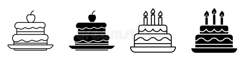 Cake Icons Versions Set in Black Flat and Line Style Stock Vector ...