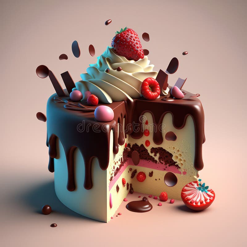 Cake Illustration in 3d Style. AI Generation Stock Illustration ...