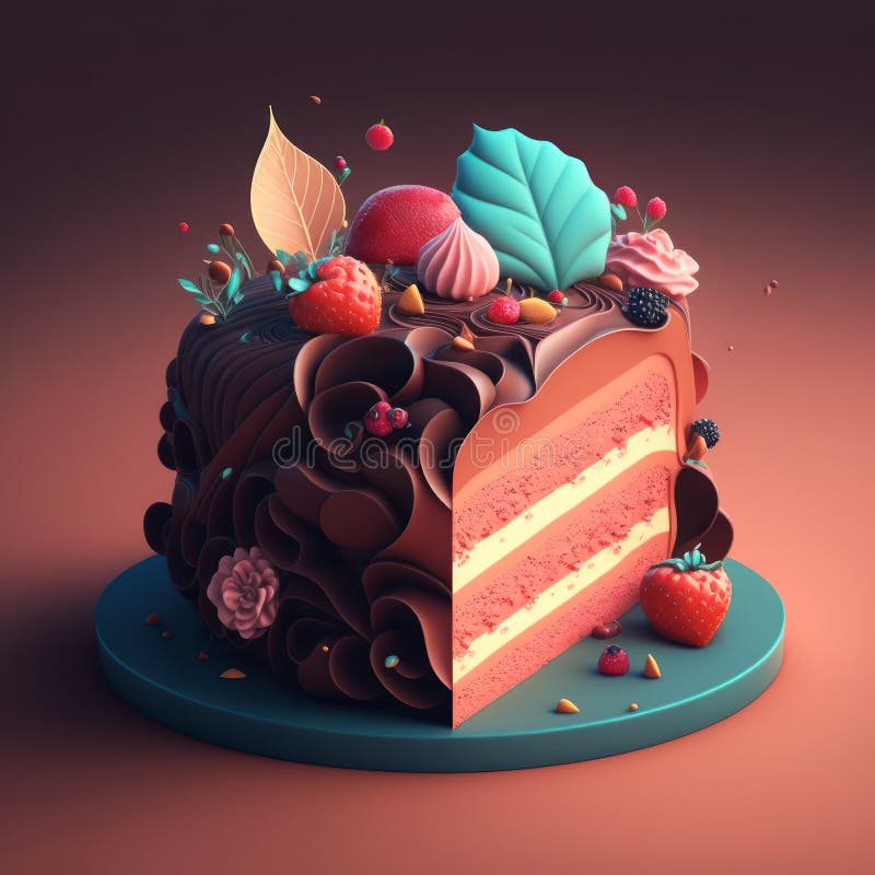 Cake Illustration in 3d Style. AI Generation Stock Illustration ...