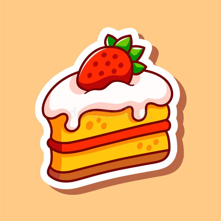 Cake Illustration Vector. Strawberry Shortcake Sticker Stock Vector ...