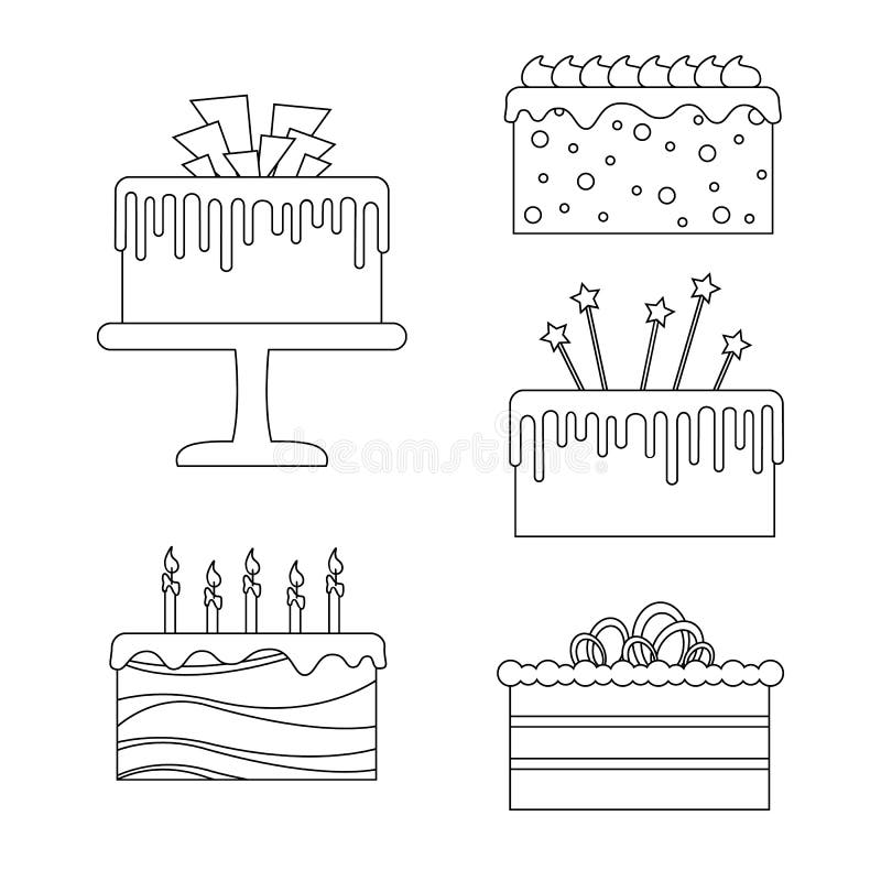 Cake lineart vector set stock vector. Illustration of birthday - 98205258