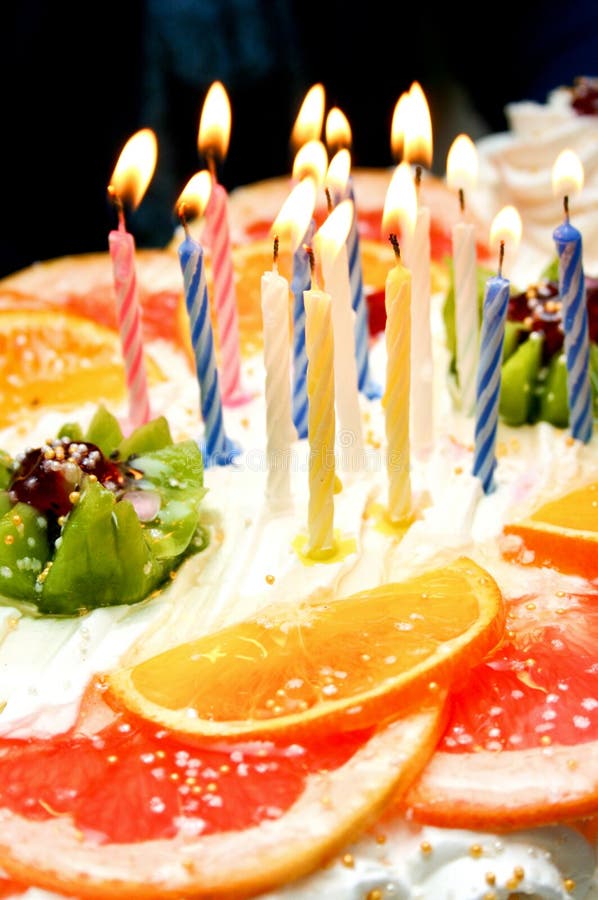 Cake with lit candles stock photo. Image of cake, birthday - 20367634