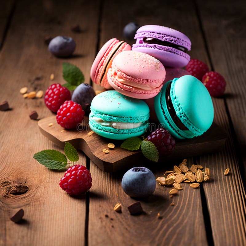 Cake Macaron or Macaroon Stack on Wooden Table, Colorful Bright Cookies ...