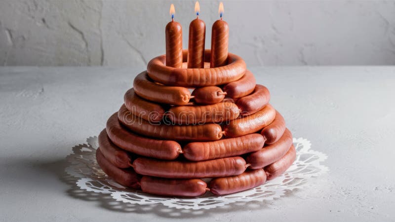 A Cake Made of Hot Dogs with Candles in Them on a Plate, AI Stock Photo ...