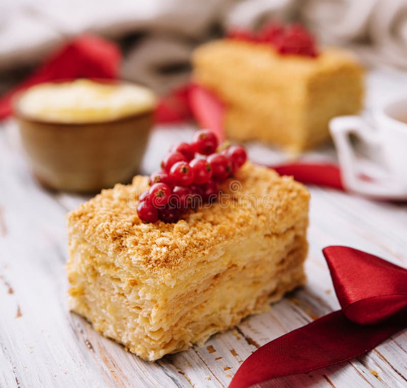 Cake Made of Thin Crispy Layers and Cream Napoleon Stock Image - Image ...