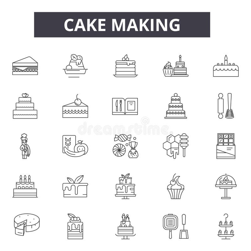 Cake Making Line Icons for Web and Mobile Design. Editable Stroke Signs ...
