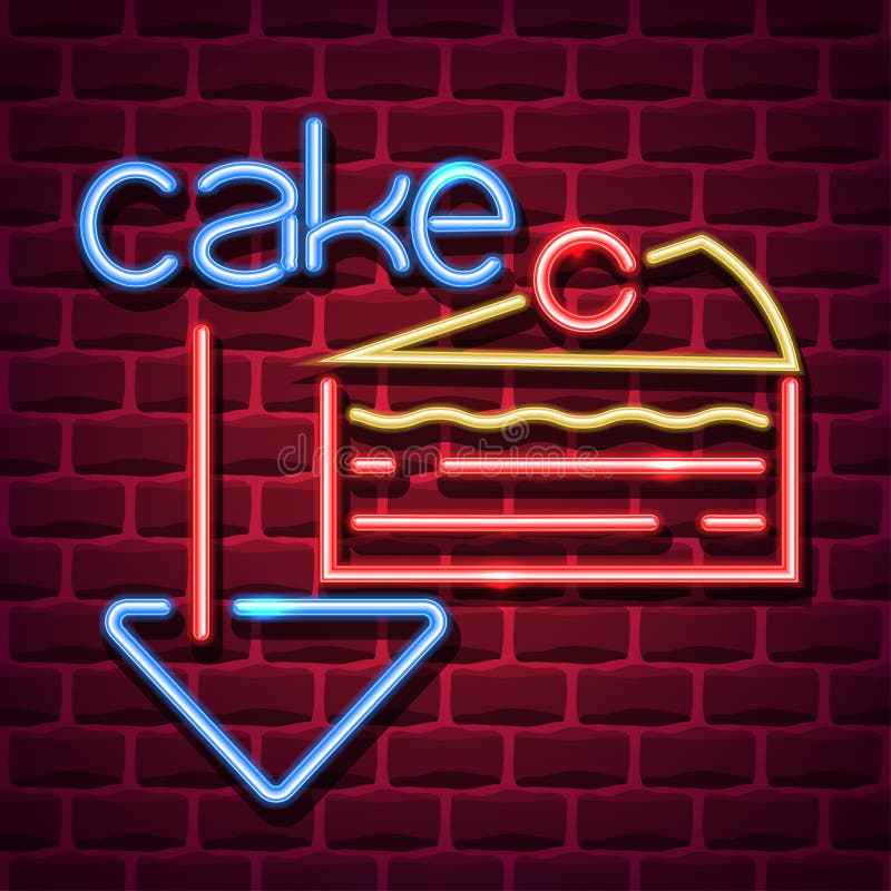 Neon Cake Sign With Heart Candles. Light Sweets Pie Dessert. Glowing ...