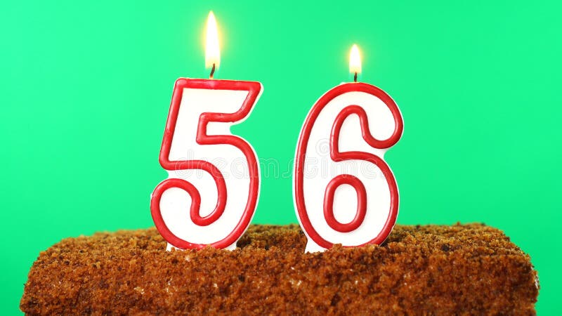 Cake with the Number 56 Lighted Candle. Chroma Key. Green Screen Stock ...