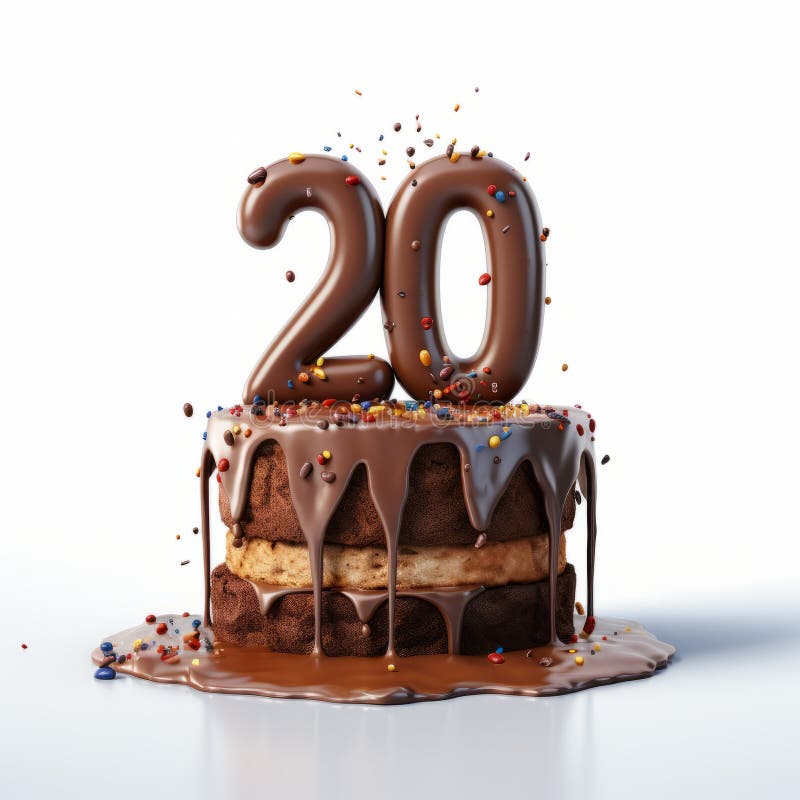 Twenty Years Celebration Cake with Dripping Chocolate Stock ...