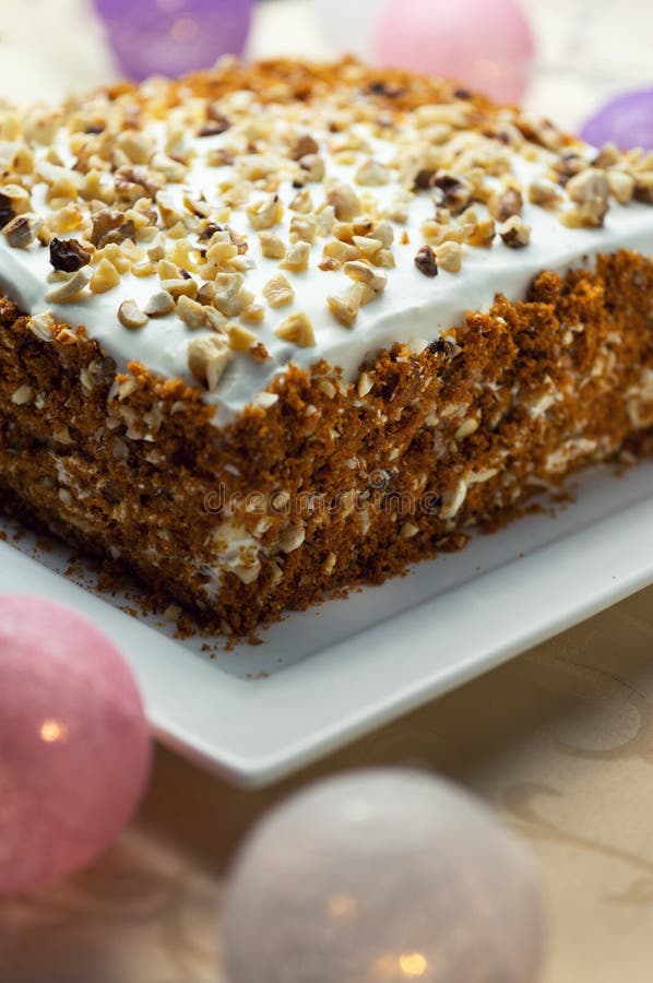 Cake with Nuts in Christmas Decor Stock Image - Image of slice ...