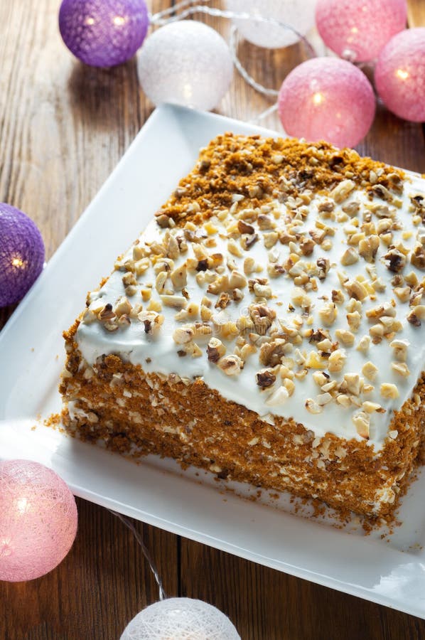 Cake with Nuts in Christmas Decor Stock Image - Image of meal, sugar ...