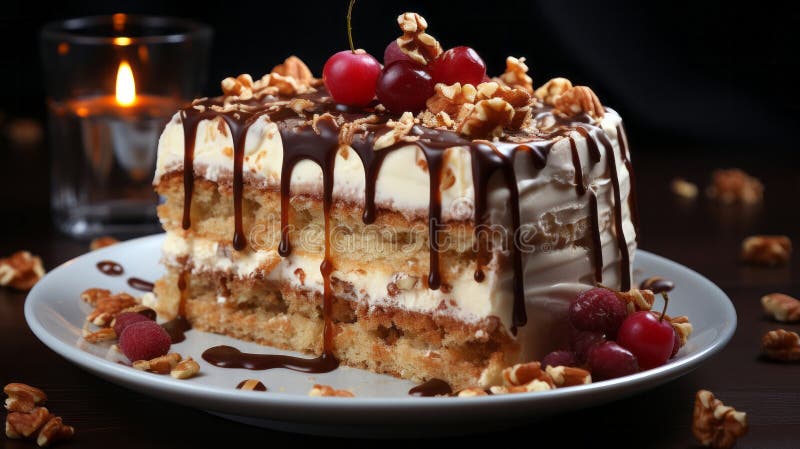 A Cake with Nuts on Top. Generative AI. Stock Illustration ...