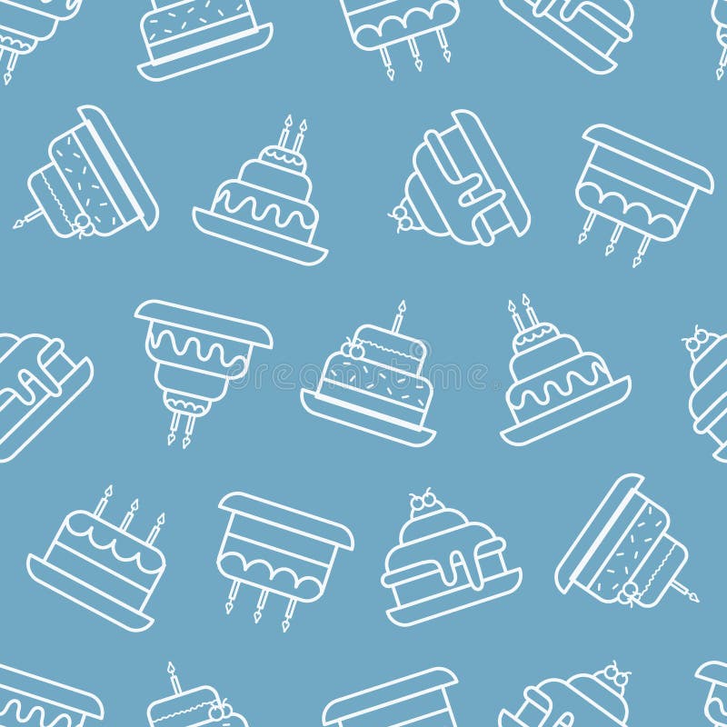 Cake Outline Icon on Blue Background Candy Background with Seamless ...