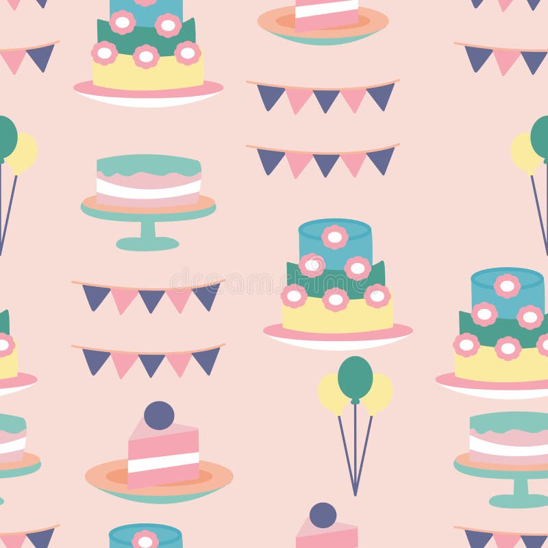 Cake and Party Elements in a Seamless Pattern Design Stock Vector ...