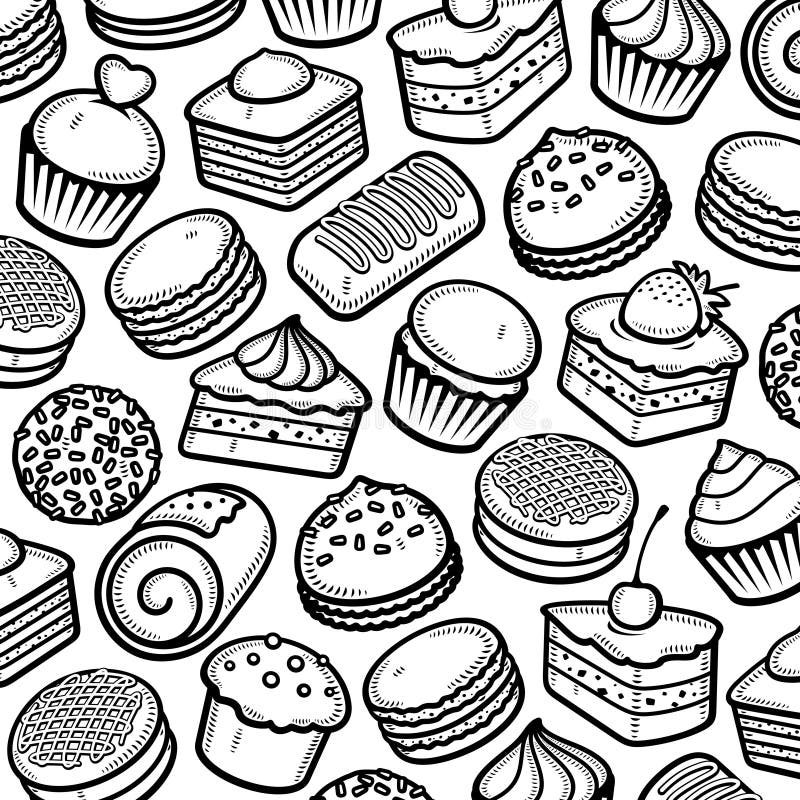 Cake Pattern Background Set. Collection Icon Cake Stock Vector ...