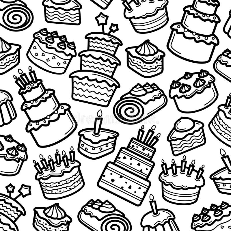 Cake Pattern Background Set. Collection Icon Cake Stock Vector ...