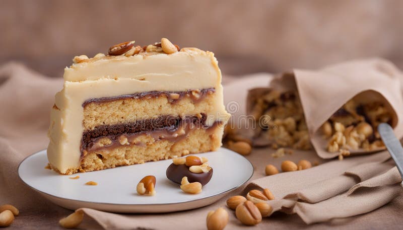 Cake with Peanuts, Walnuts, Chocolate and Caramel Cream Stock ...