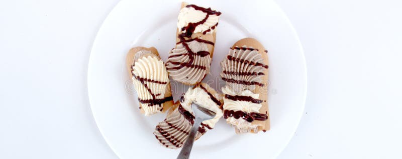 Cake Pieces of Chocolate and Vanilla Filling. Stock Image - Image of ...