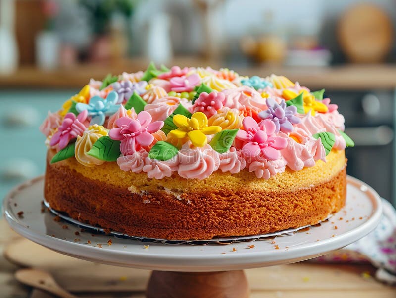 Cake sitting on cake plate stock illustration. Illustration of sugary ...