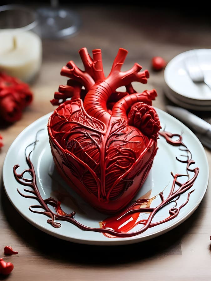 Cake on a Plate Designed As a Realistic Human Heart Stock Illustration ...