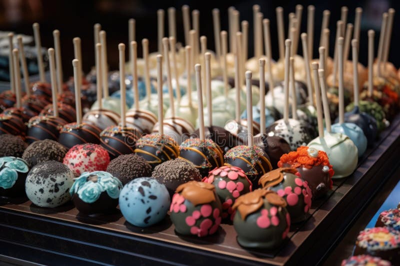 Cake Pop Display Featuring Different Designs and Flavors, Each One a ...