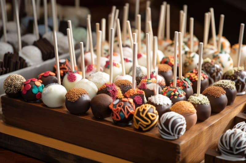 Cake Pop Display Featuring Different Designs and Flavors, Each One a ...