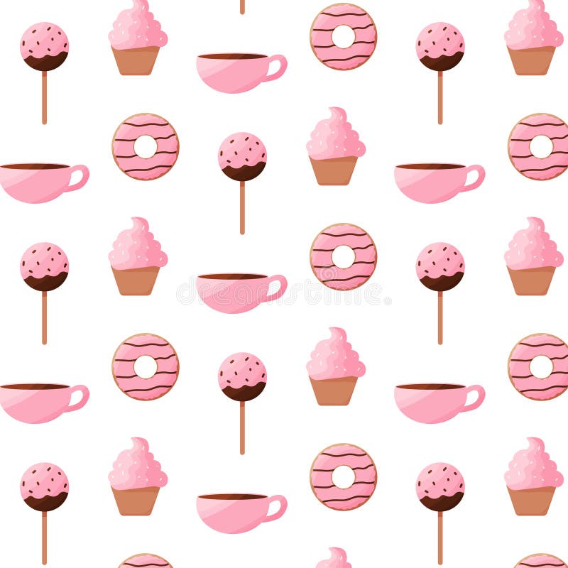 Cake Pop Donut Cup Cupcake Pink Pattern Stock Vector - Illustration of ...