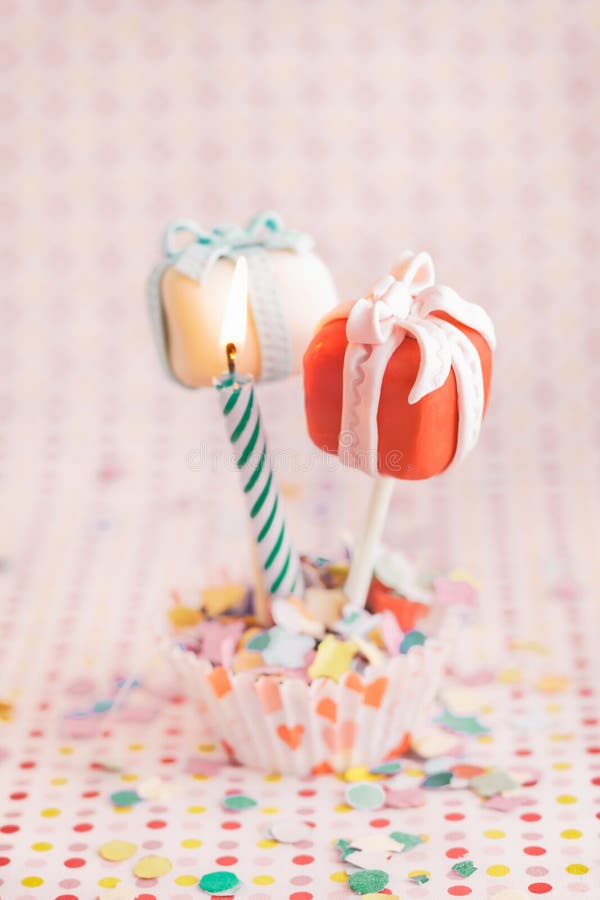 Cake Pops As a Gift with a Candle Stock Image - Image of fondant, cake ...
