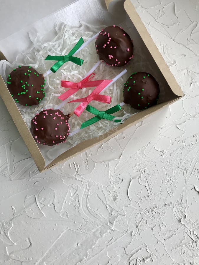 Cake Pops Decorated with a Bow of Braid, Packed in a Gift Box. on the ...