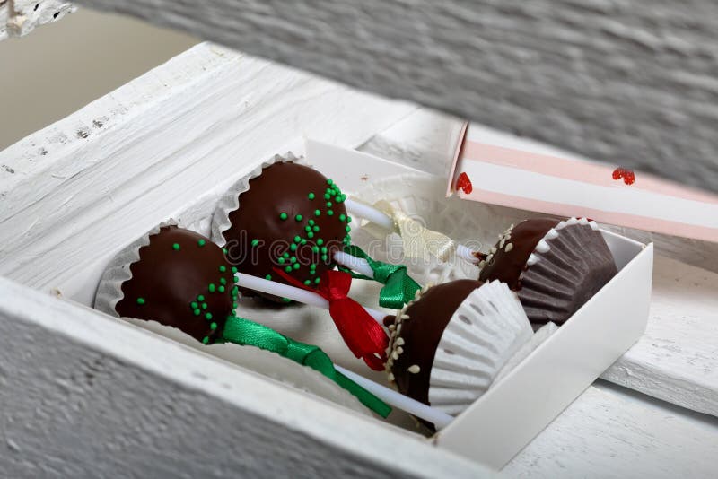 Cake Pops Decorated with a Bow of Braid, Packed in a Gift Box. in a ...