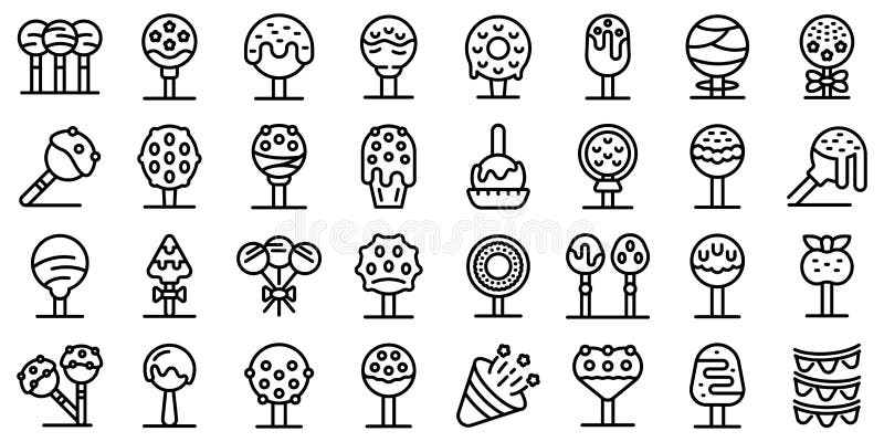 Cake Pops Icons Set Outline Vector. Bar Dessert Stock Illustration ...