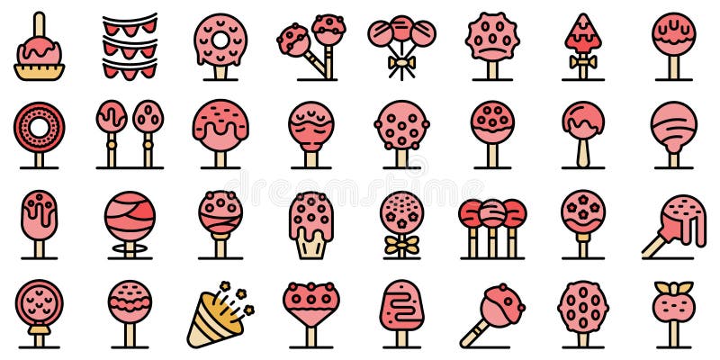 Cake Pops Icons Set Vector Flat Stock Vector - Illustration of bakery ...