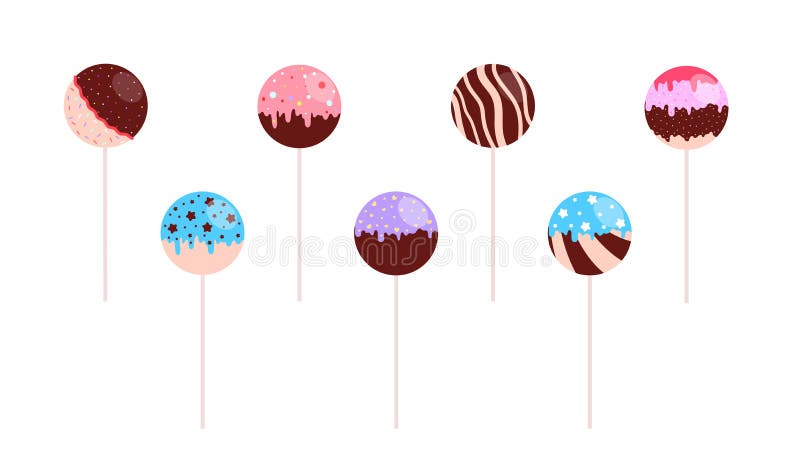 Cake Pops Set. Vector Illustration in Cartoon Style. Stock Vector ...