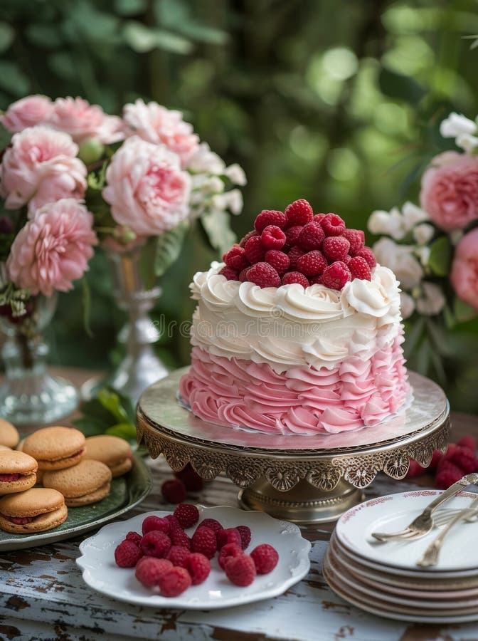 Cake with Raspberries stock image. Image of gourmet - 318131933